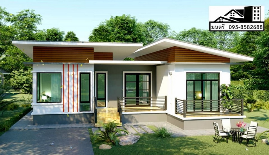 แบบบ้านสไตล์โมเดิร์น ตกแต่งในโทนสีขาวสบายตา ขนาด 3 ห้องนอน 2 ห้องน้ำ ...