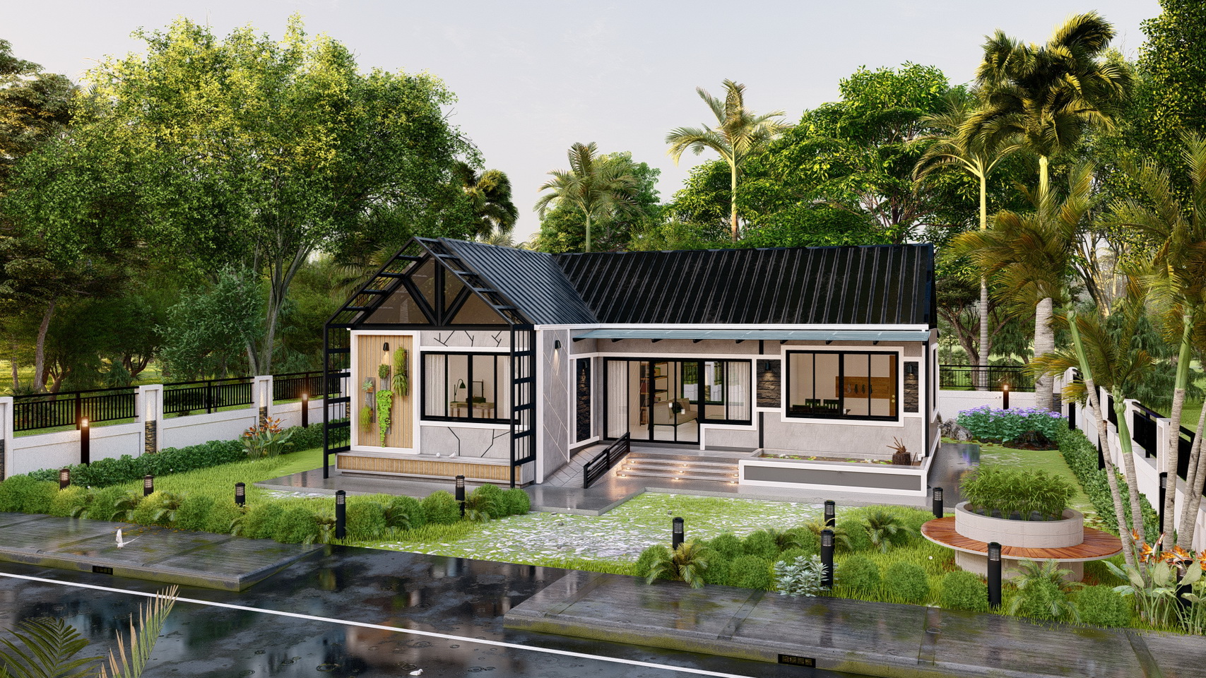 แบบบ้านเดี่ยวชั้นเดียวไตล์คาเฟ่ รูปทรงตัวที (T-Shaped House) 2 ห้องนอน ...